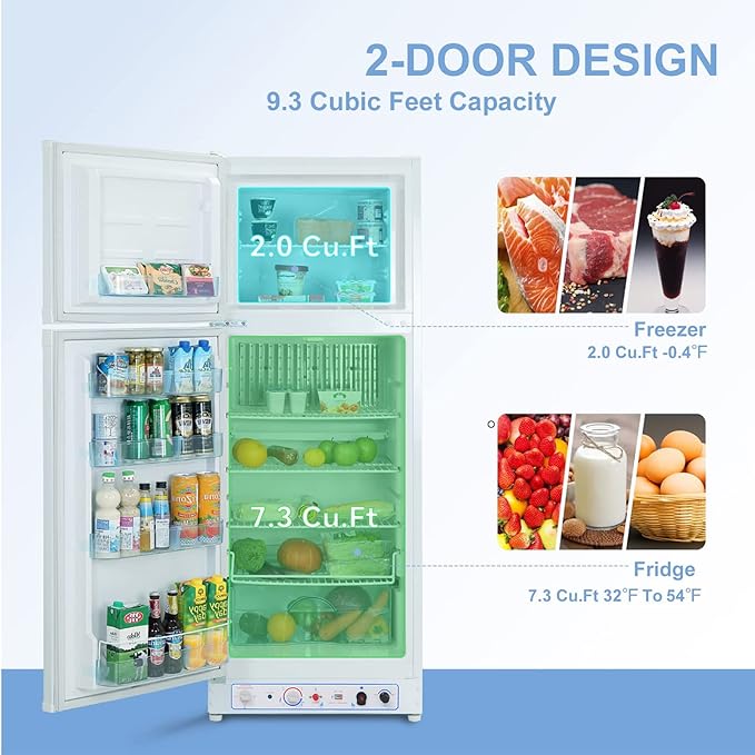 SMAD 9.4 Cu.ft Large Propane/110V 2 Way Double Door White Fridge with ...